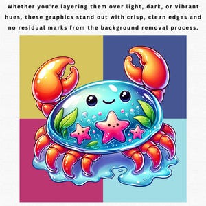 Adorable Vibrant Crab Clipart, Cute Ocean Animal PNG, Underwater Marine ...