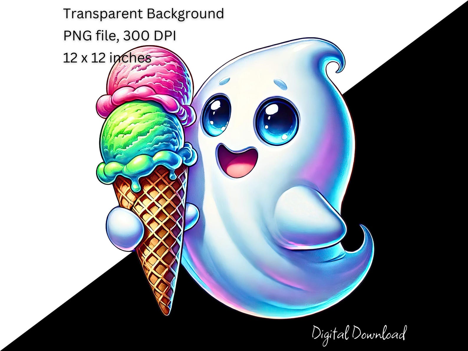 Cute Ghost With Ice Cream Clipart, Adorable Ghost PNG, Sweets Clipart ...