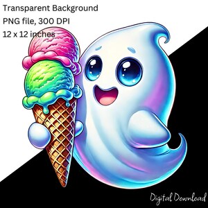 Cute Ghost With Ice Cream Clipart, Adorable Ghost PNG, Sweets Clipart ...