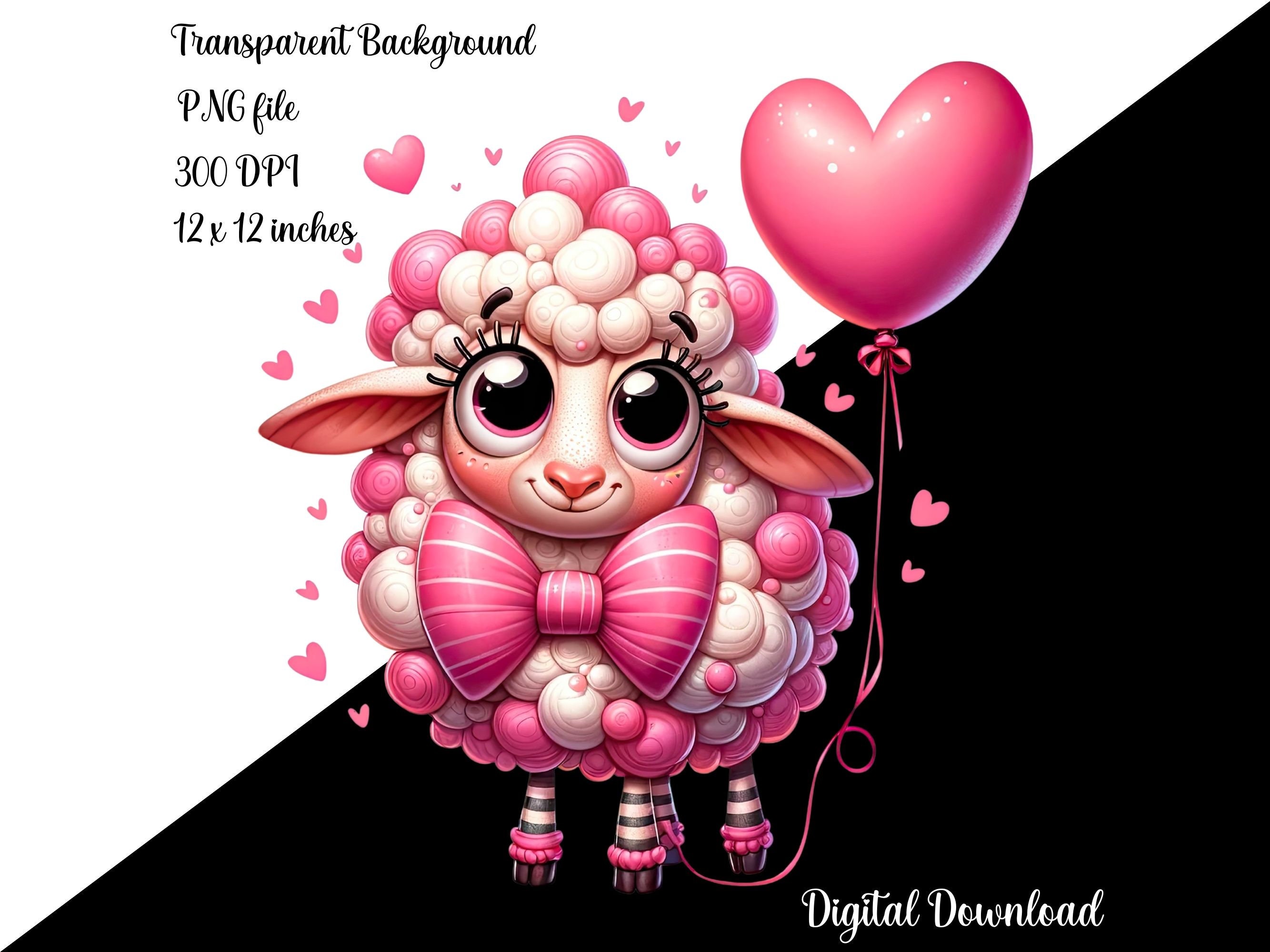 Cute Sheep With Heart Balloon Clipart. For: Valentines Day Card for Him ...
