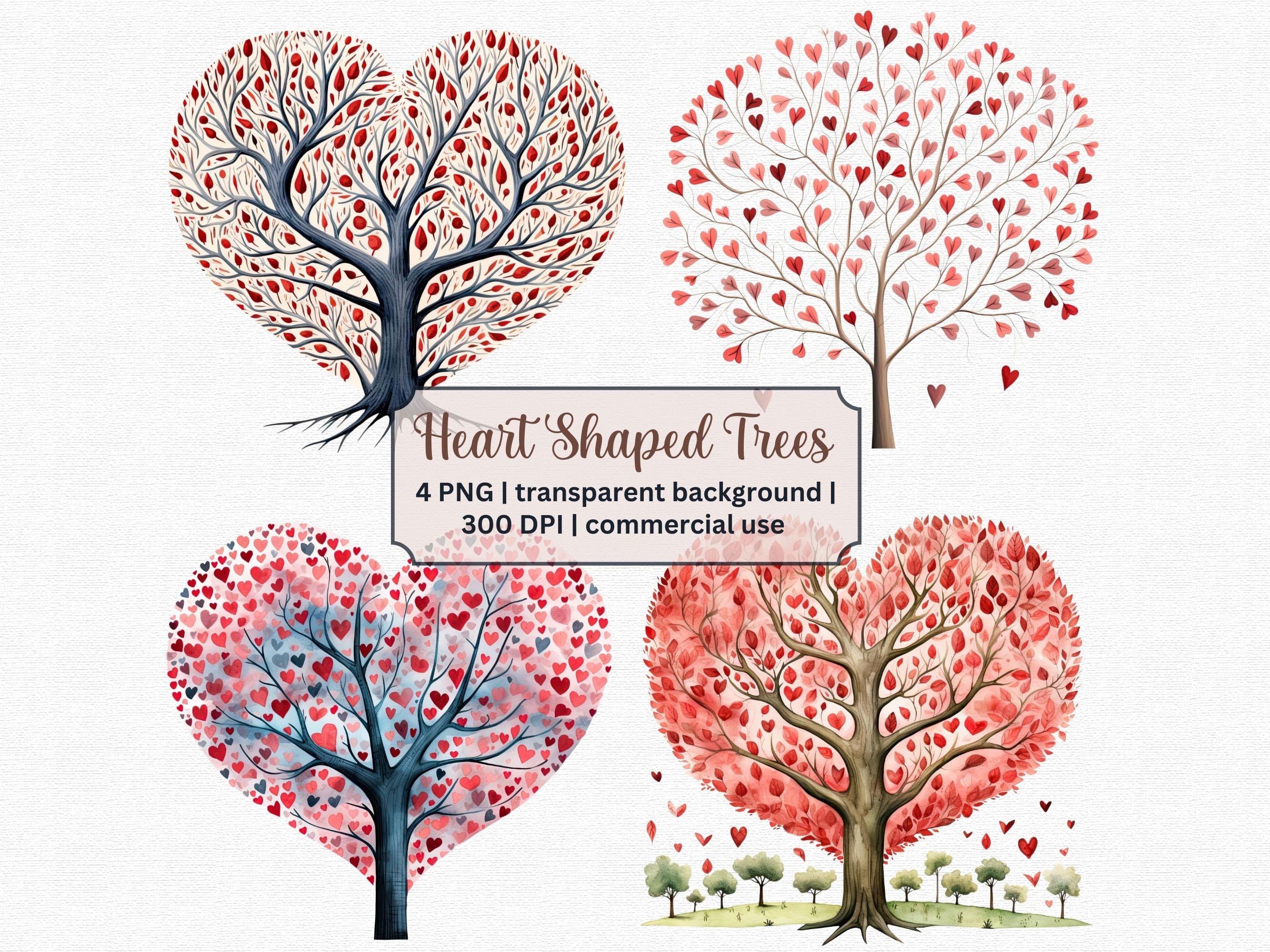 Heart Shaped Tree Clipart, Watercolor Valentine's Day Love Tree, 4 High ...