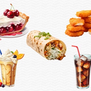 Watercolor Junk Food Clipart Bundle - Burger Clipart, Pizza Clipart and ...