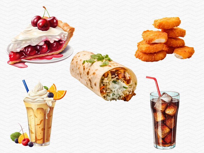 Watercolor Junk Food Clipart Bundle Burger Clipart, Pizza Clipart and ...