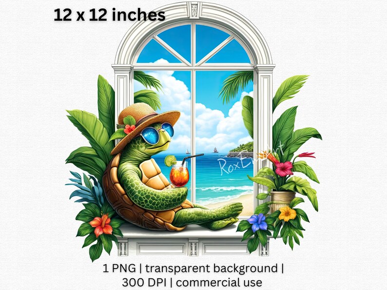 Relaxing Turtle Clipart, Tropical Beach View, Summer Vacation Turtle ...