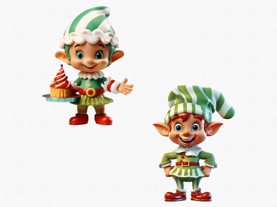 Cute Christmas Elf Clipart Bundle - Transparent PNG - for Christmas ...
