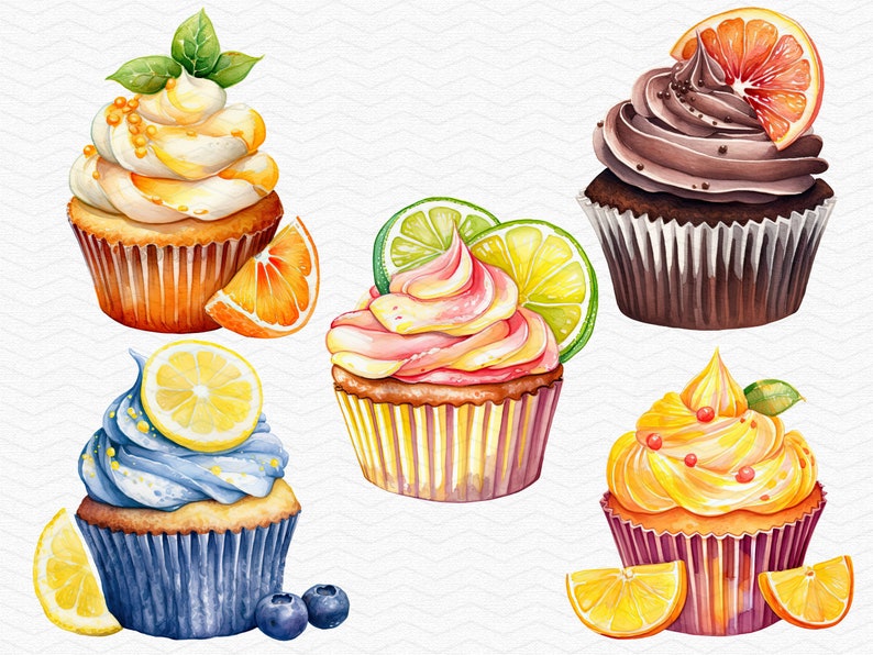 Watercolor Cupcake Clipart | Baking Clipart | 16 Cupcake Png Pack ...