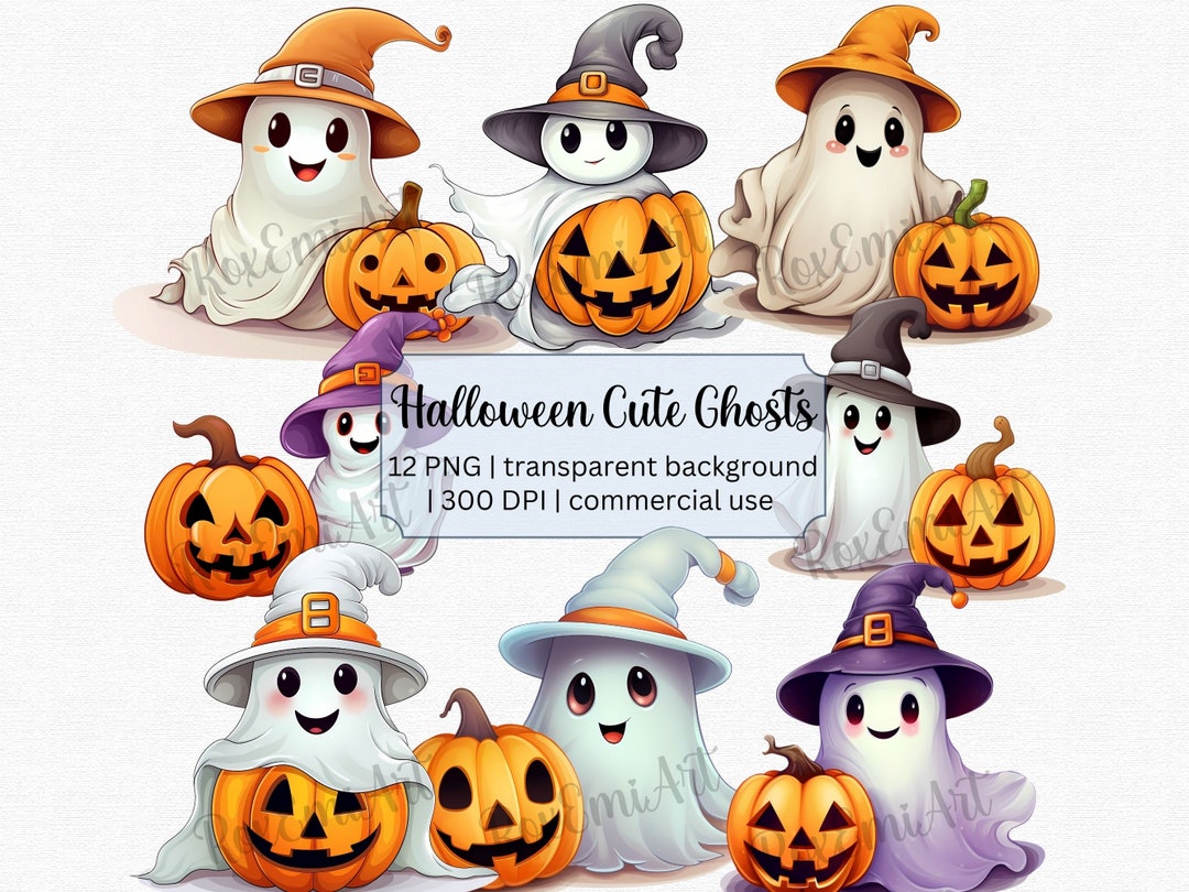 Halloween Cute Ghost Clipart Bundle | for Junk Journals, Party ...