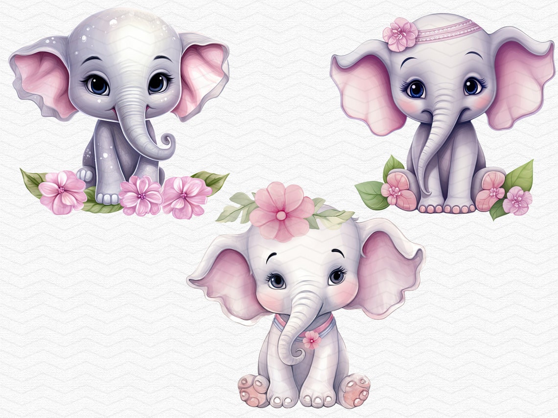 Baby Girl Elephant Watercolor Clipart for Nursery Decor and DIY ...