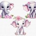 Baby Girl Elephant Watercolor Clipart for Nursery Decor and DIY ...