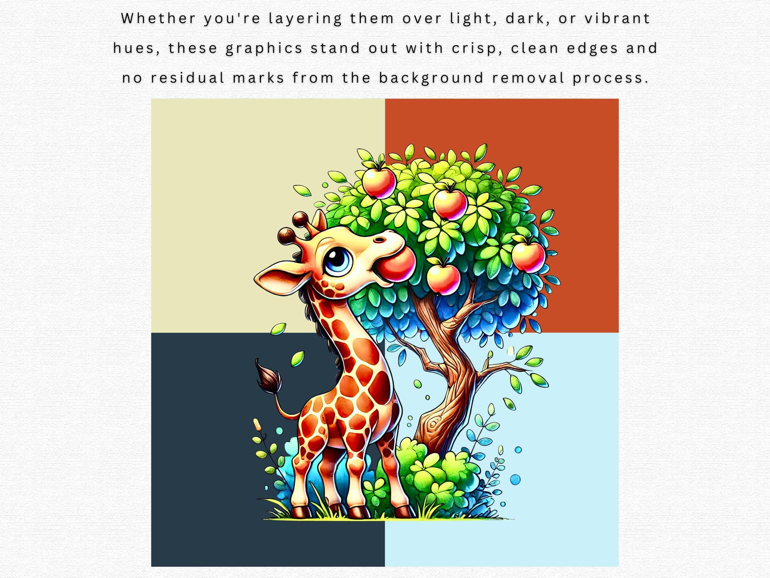 Adorable Baby Giraffe Eating Apples PNG, Cute Animal Clipart, Whimsical ...