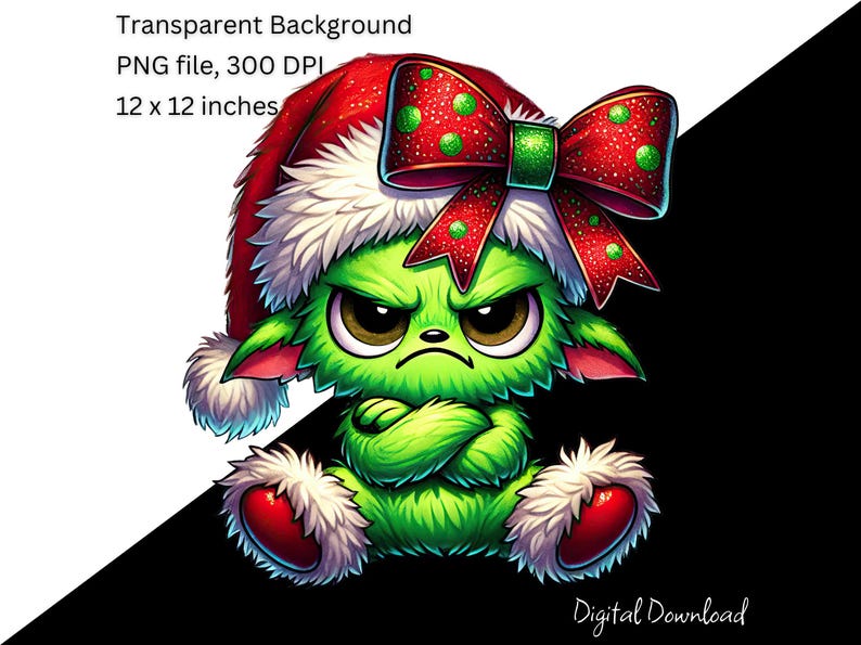 Grumpy Green Character Clipart, Quirky Furry Creature PNG, Playful ...