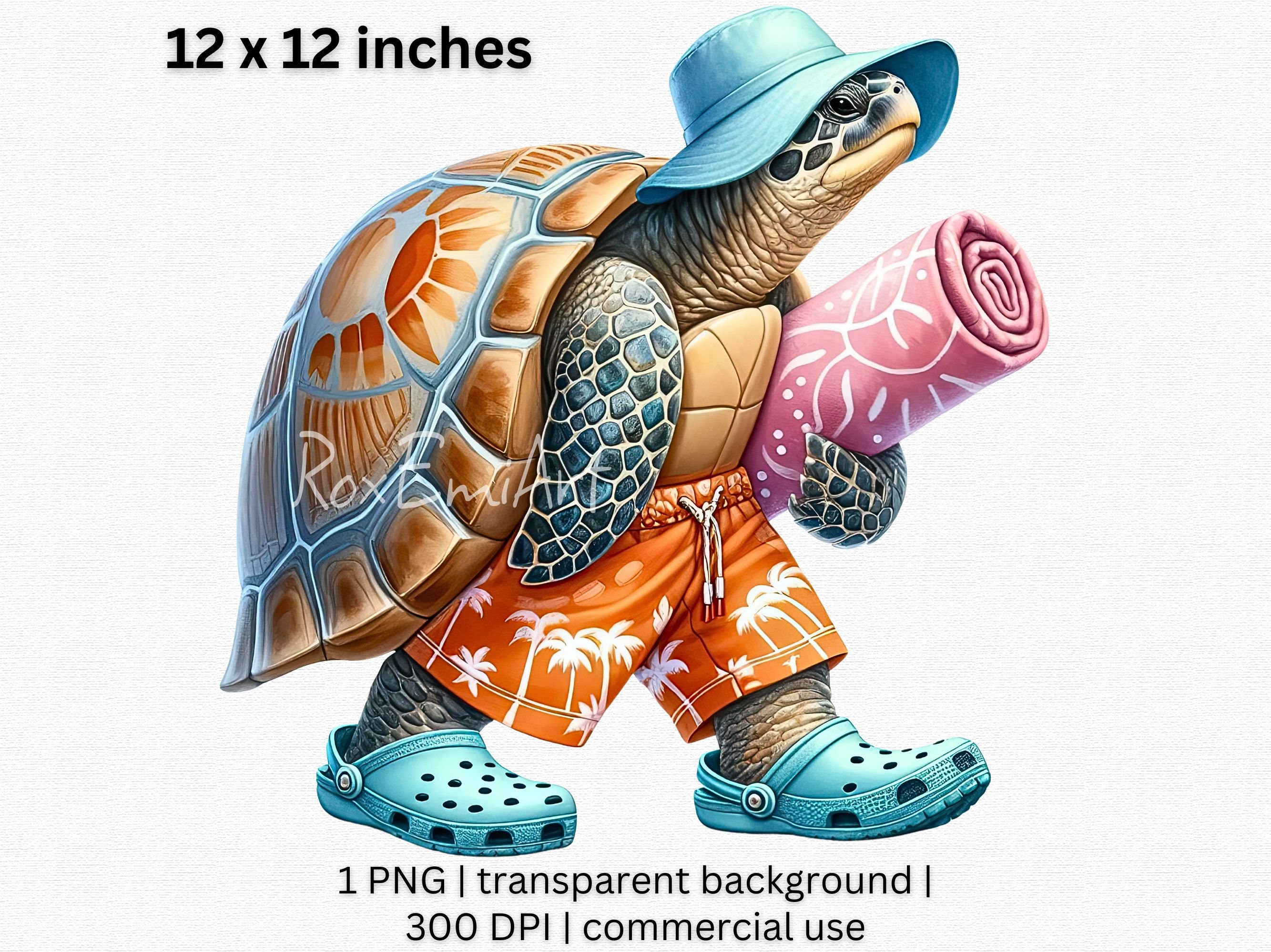Beach Turtle Clipart, Whimsical Tortoise With Hat, Towel, Transparent ...