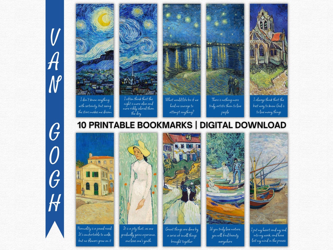 Van Gogh Aesthetic Printable Bookmarks Set of 10 With Quotes, Van Gogh ...