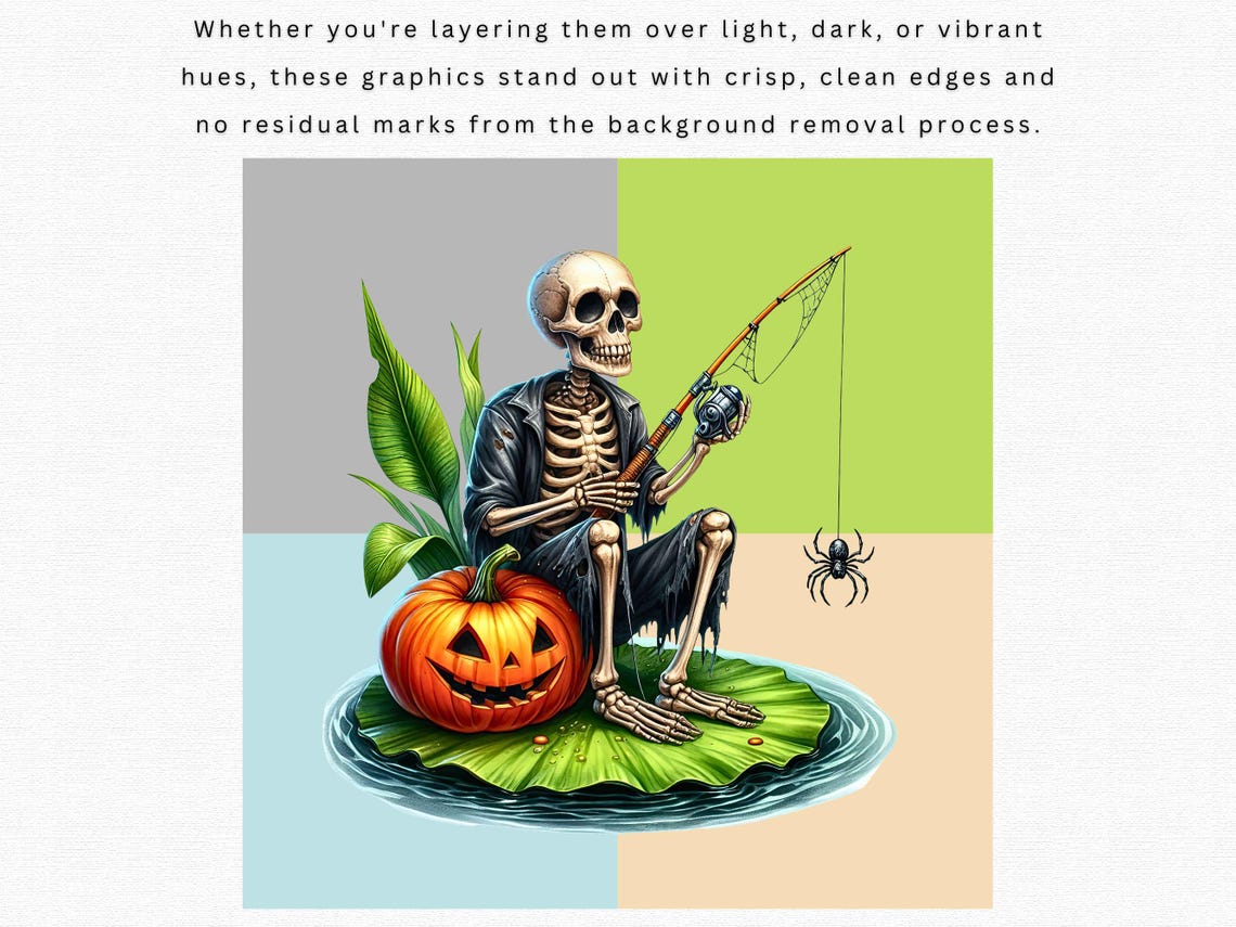 Spooky Skeleton Fishing PNG, Retro Halloween Clipart, Funny Skeleton ...