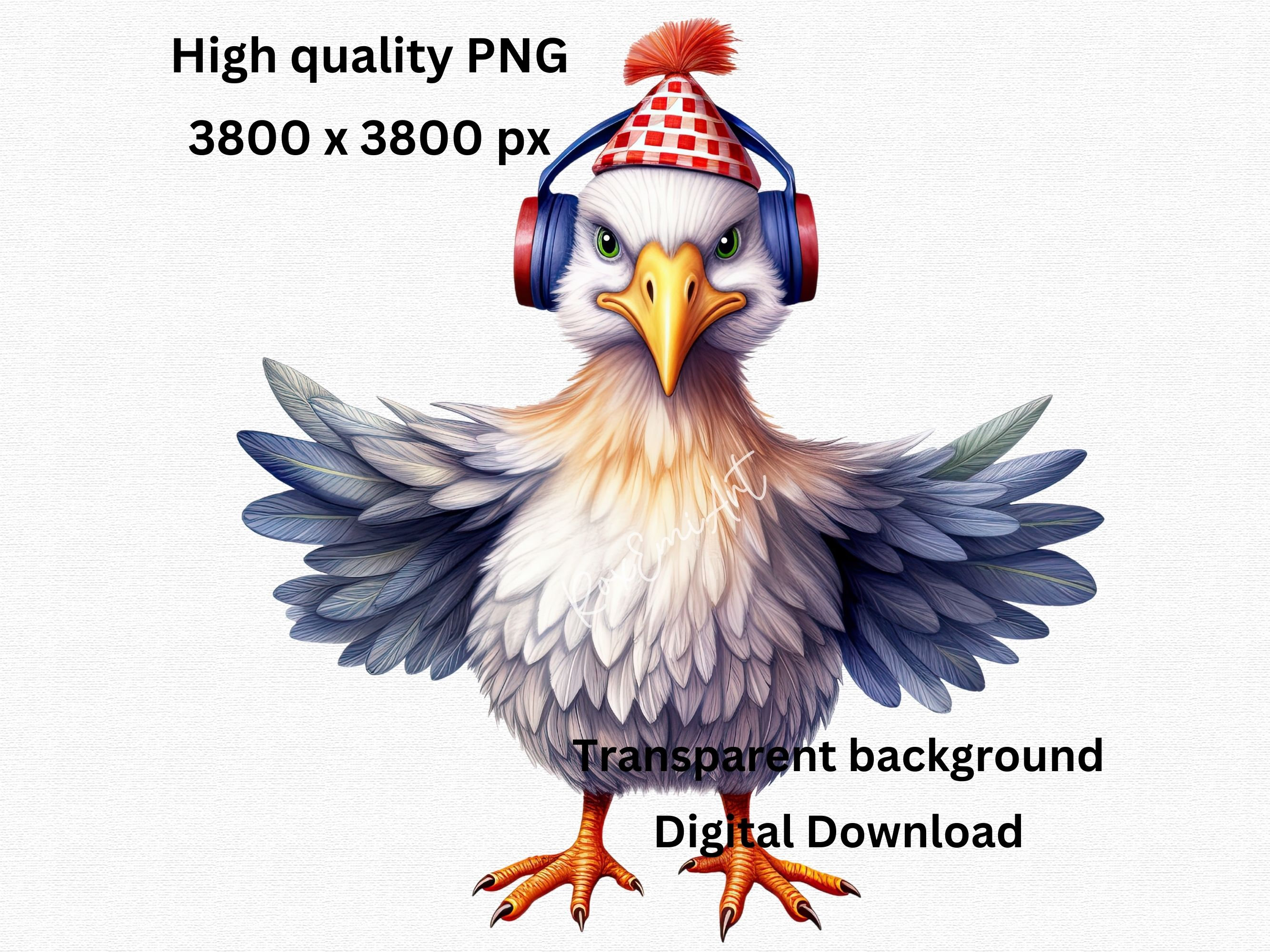 Watercolor Chicken PNG, Funky Chicken With Headphone Clipart ...
