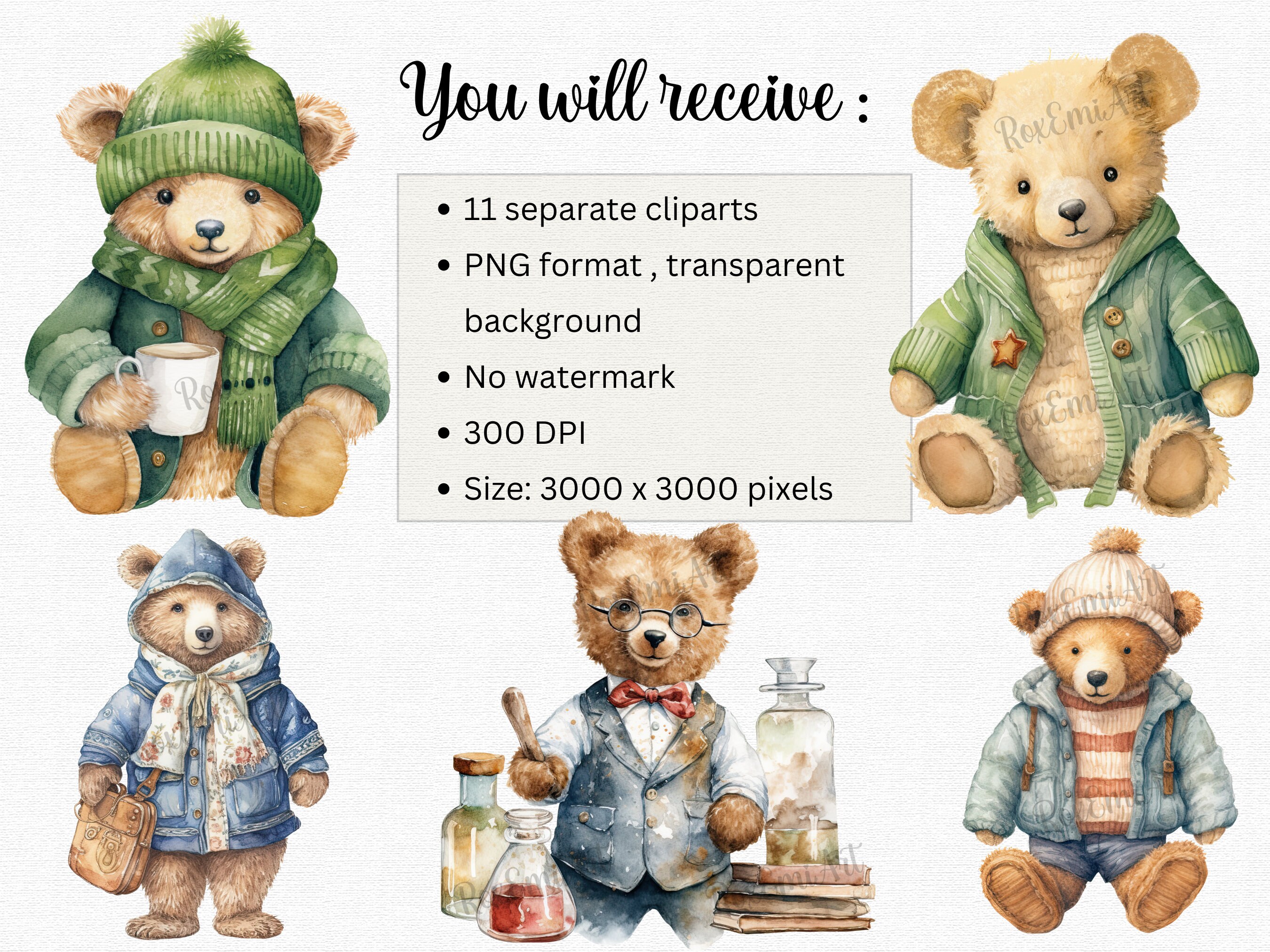 Watercolor Teddy Bear Clipart Nursery Clipart Costume Design Digital ...