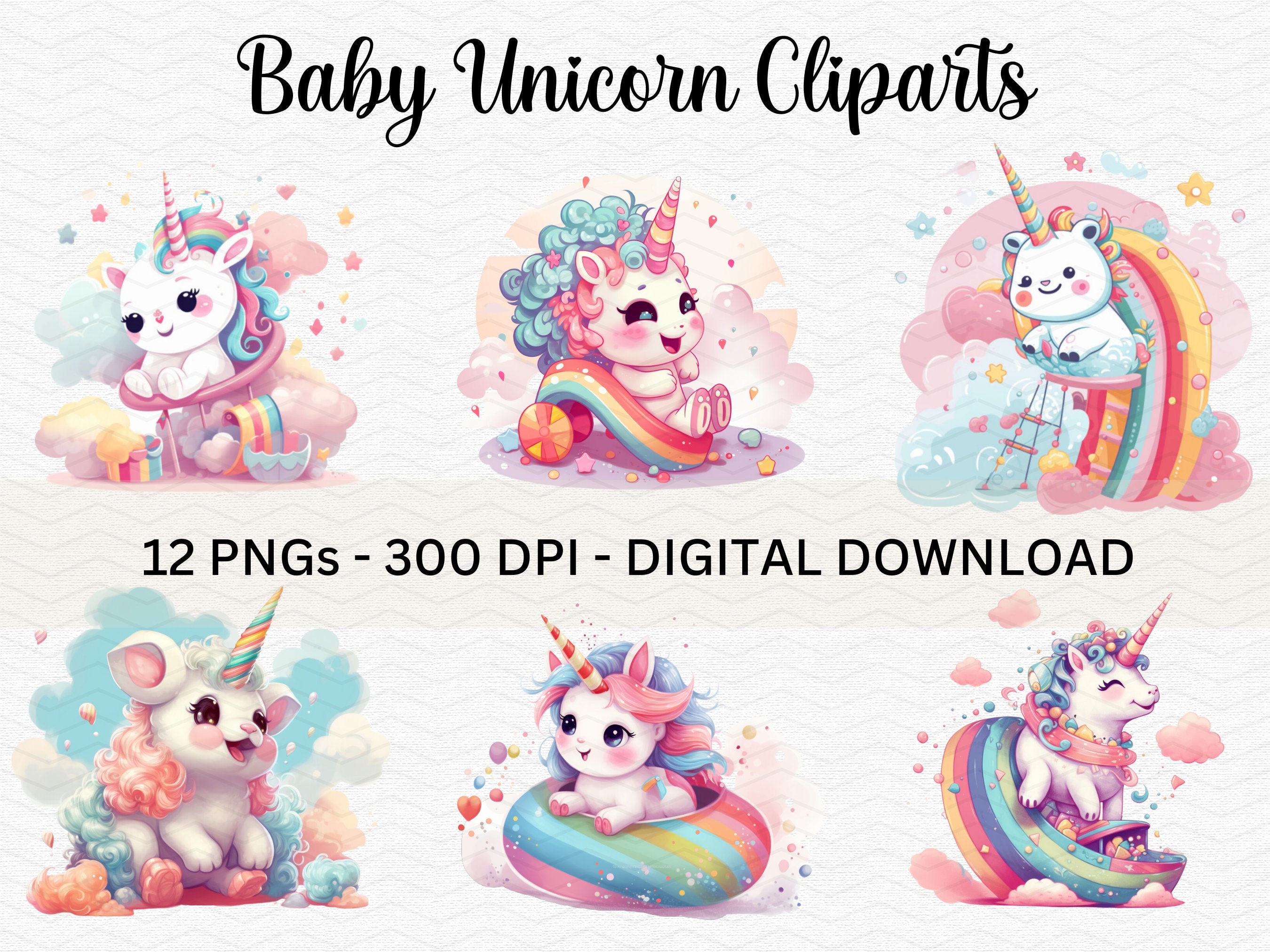 Cute Baby Unicorn Clipart PNG Bundle - Commercial Use - Etsy