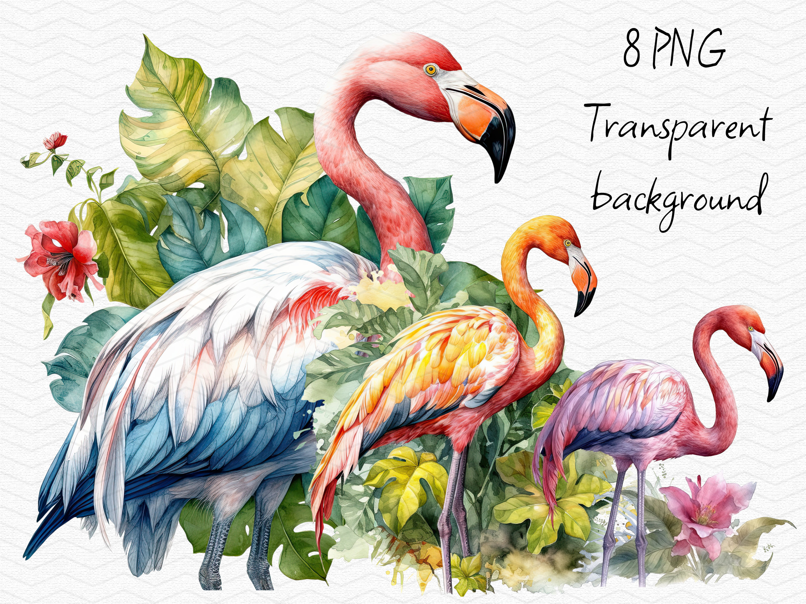 Watercolor Flamingo PNG Clipart With Tropical Plant PNG - Etsy