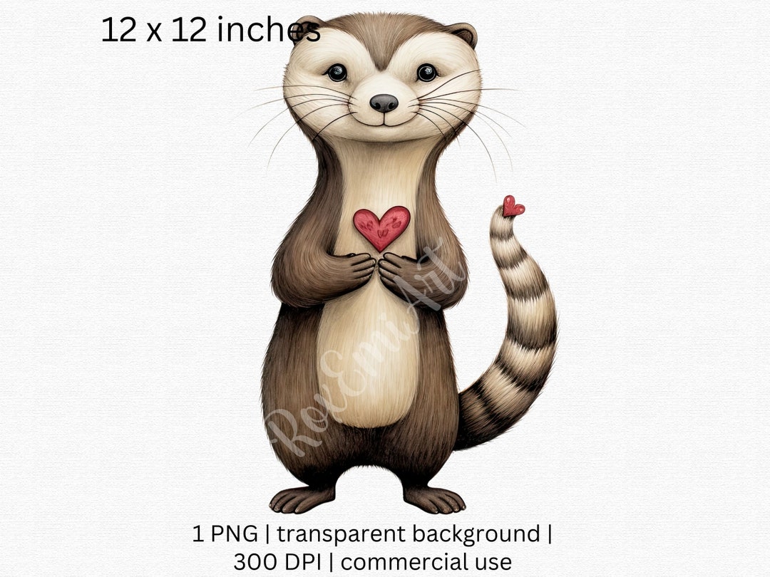 Cute Ferret With a Valentines Heart Clipart. Perfect For: Valentines ...