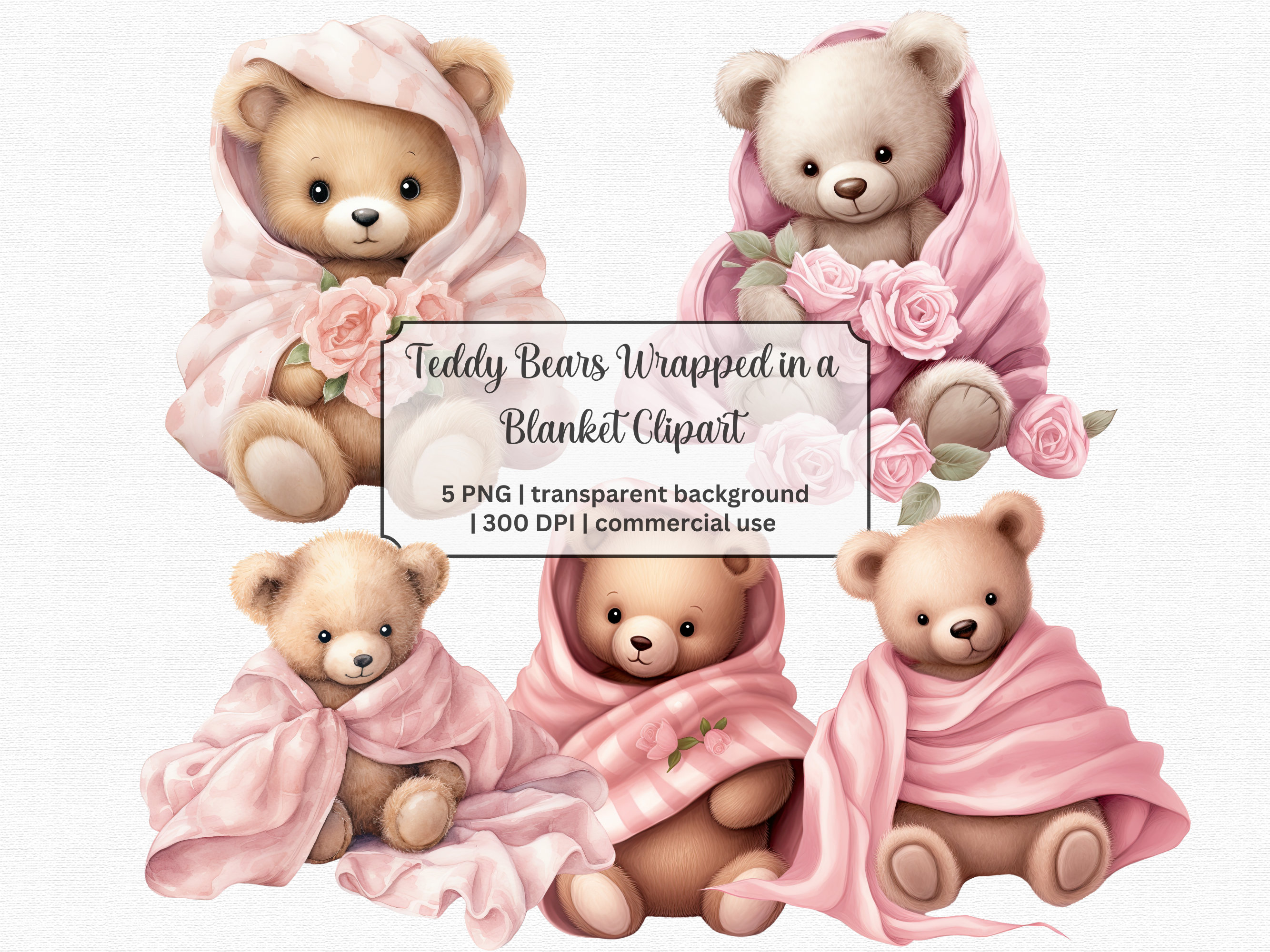 Pink Teddy Bear Clipart | Cute Teddy Bear in Pink Blanket, Ideal for ...