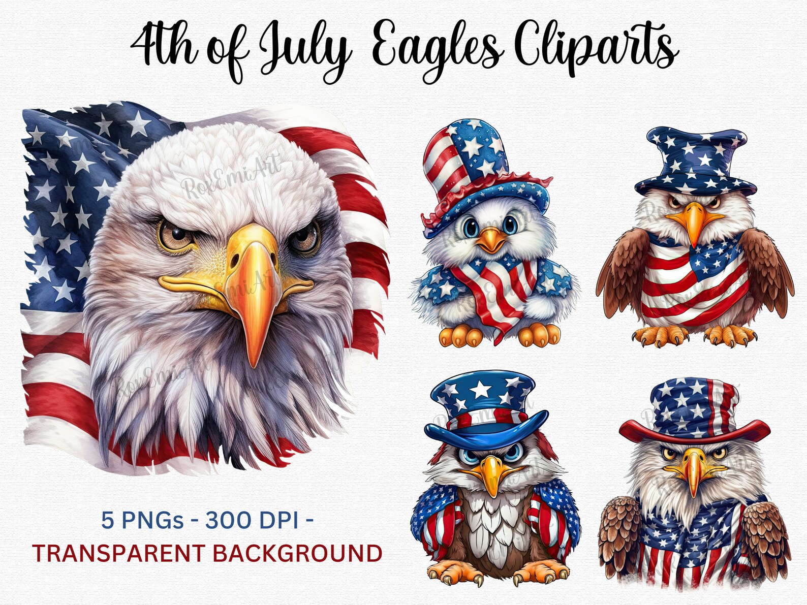4th of July Clipart | American Flag Eagle Clipart | Digital PNG ...