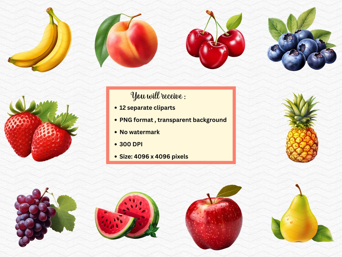 Juicy Fruit Clipart Bundle Apple Clipart, Cherry Clipart and More High ...