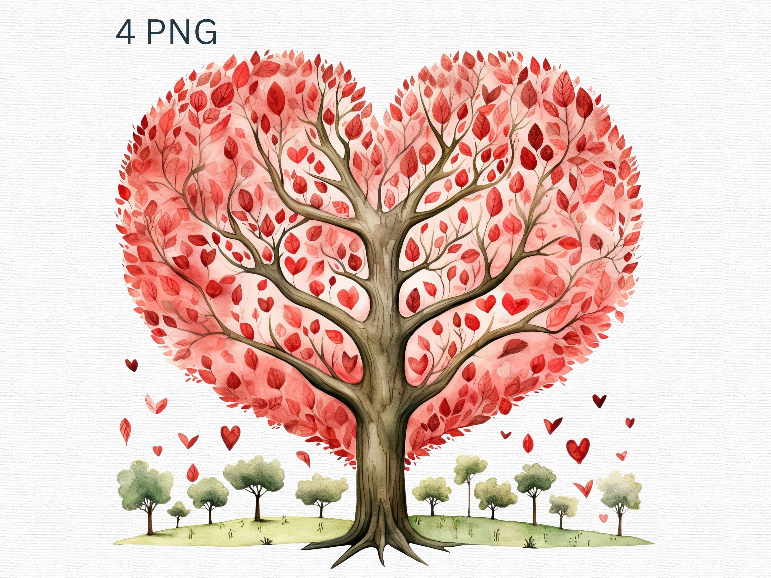 Heart Shaped Tree Clipart, Watercolor Valentine's Day Love Tree, 4 High ...