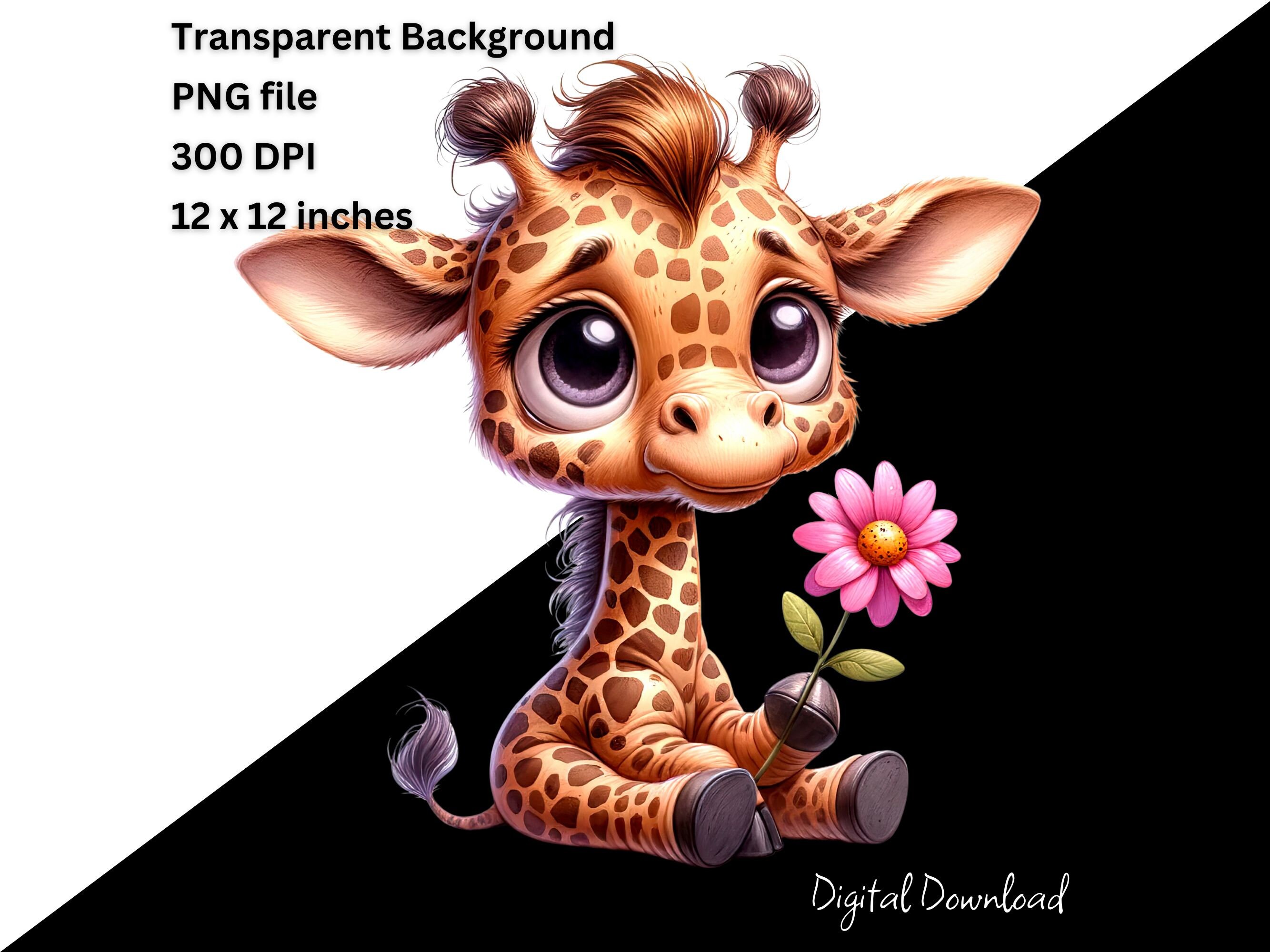 Adorable Baby Giraffe Clipart, Cute Safari Animal With Pink Flower PNG ...