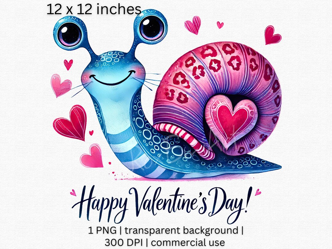 Valentines Day Snail Clipart, Cute Digital Valentine PNG, Whimsical ...