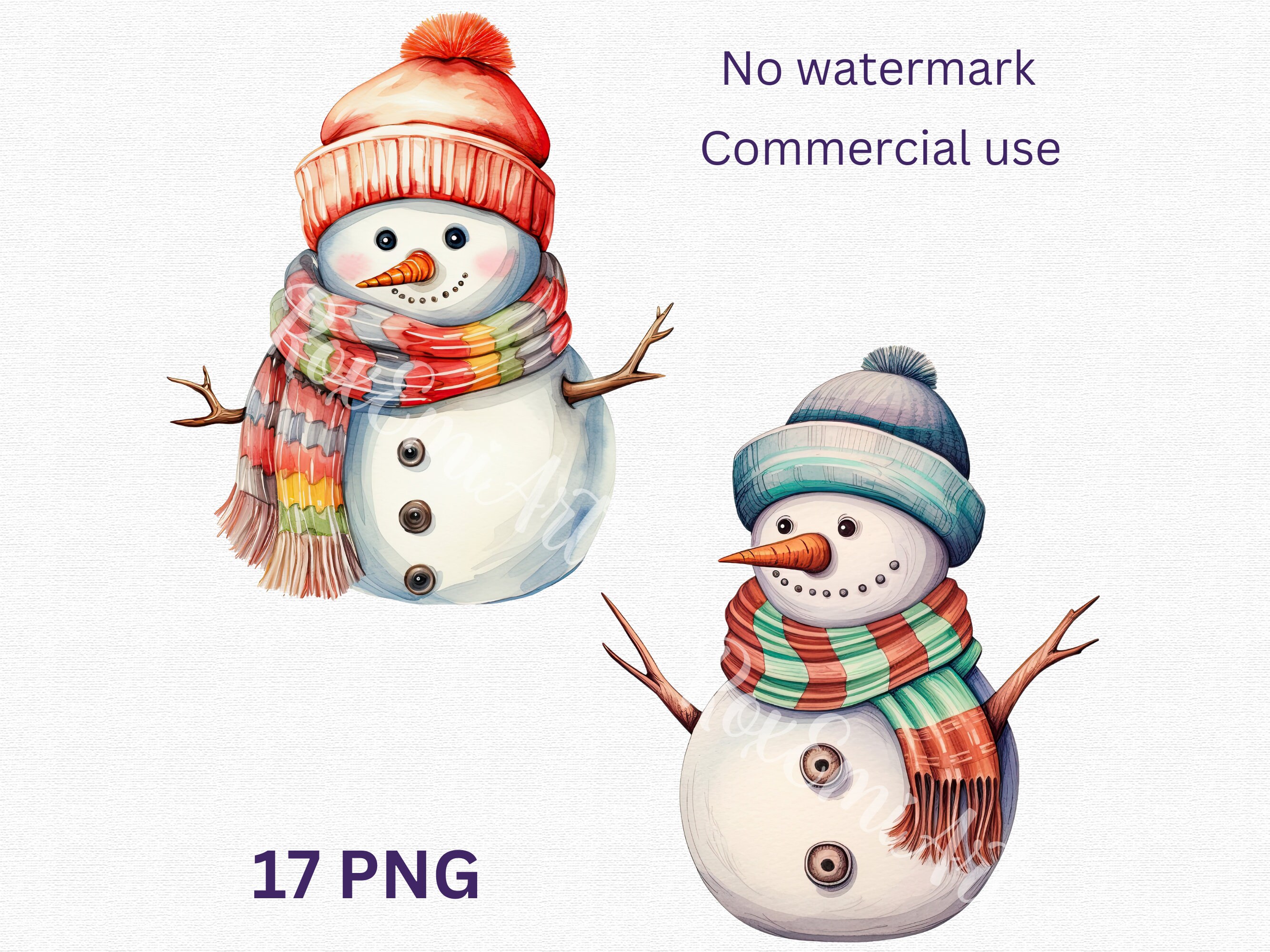 Watercolor Cute Snowman Clipart, Winter Clipart, Snowman Png Bundle ...