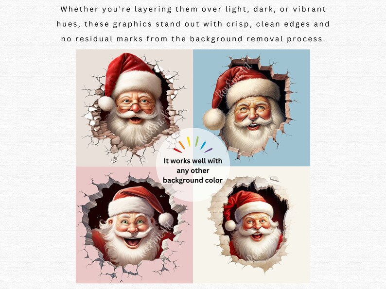 Santa Clipart, Funny Face Santa Peeking Through a Hole in the Wall, 3D ...
