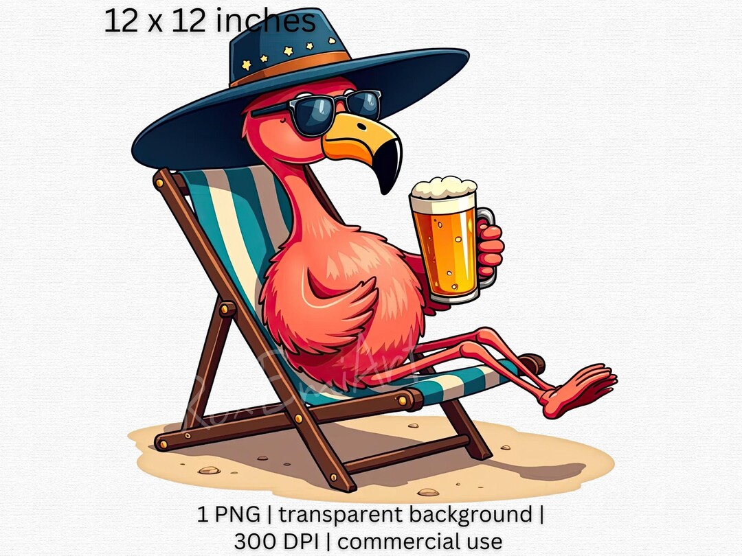 Relaxed Flamingo Clipart, Tropical Beach Vibes Digital Art, Summer ...