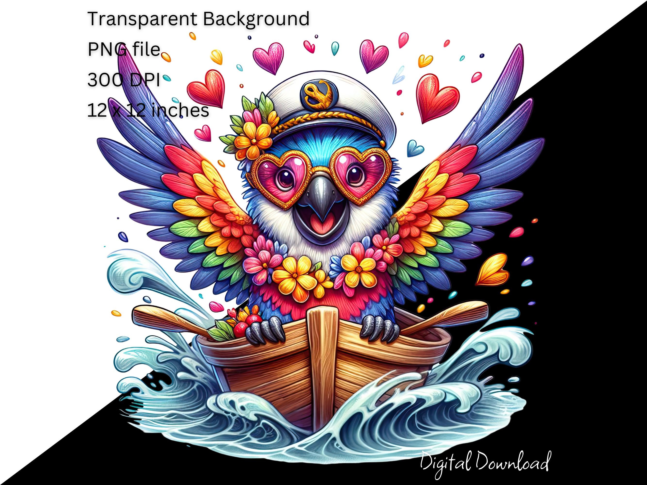 Nautical Parrot Captain Illustration, Digital PNG Clipart, Tropical ...