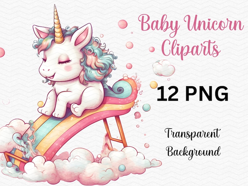 Cute Baby Unicorn Clipart PNG Bundle Commercial Use - Etsy