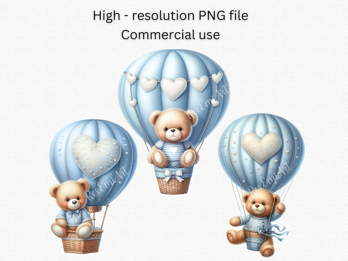 Adorable Teddy Bear Hot Air Balloon Clipart, Cute Digital PNG Bundle ...