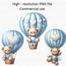Adorable Teddy Bear Hot Air Balloon Clipart, Cute Digital PNG Bundle ...