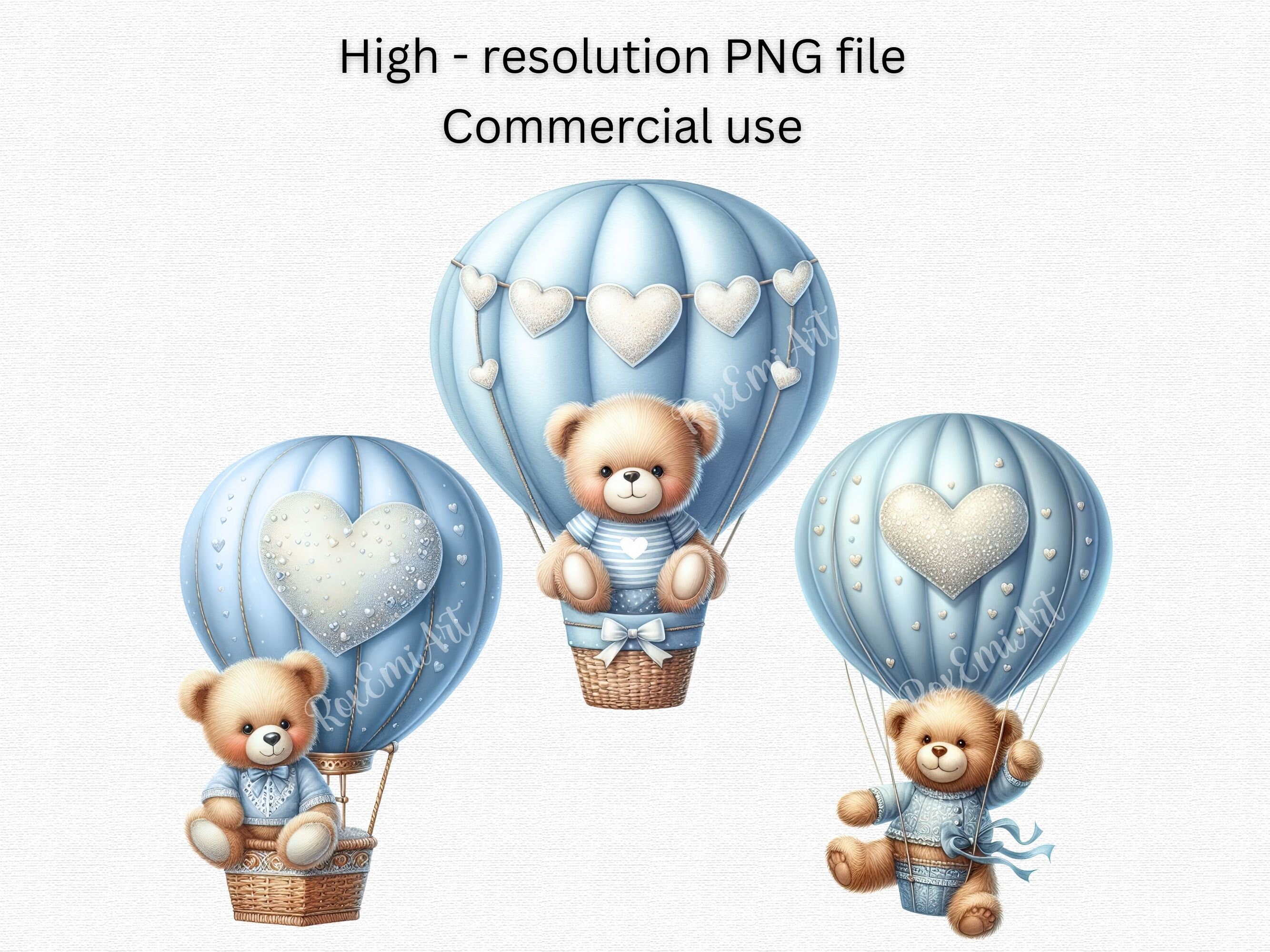 Adorable Teddy Bear Hot Air Balloon Clipart, Cute Digital PNG Bundle ...