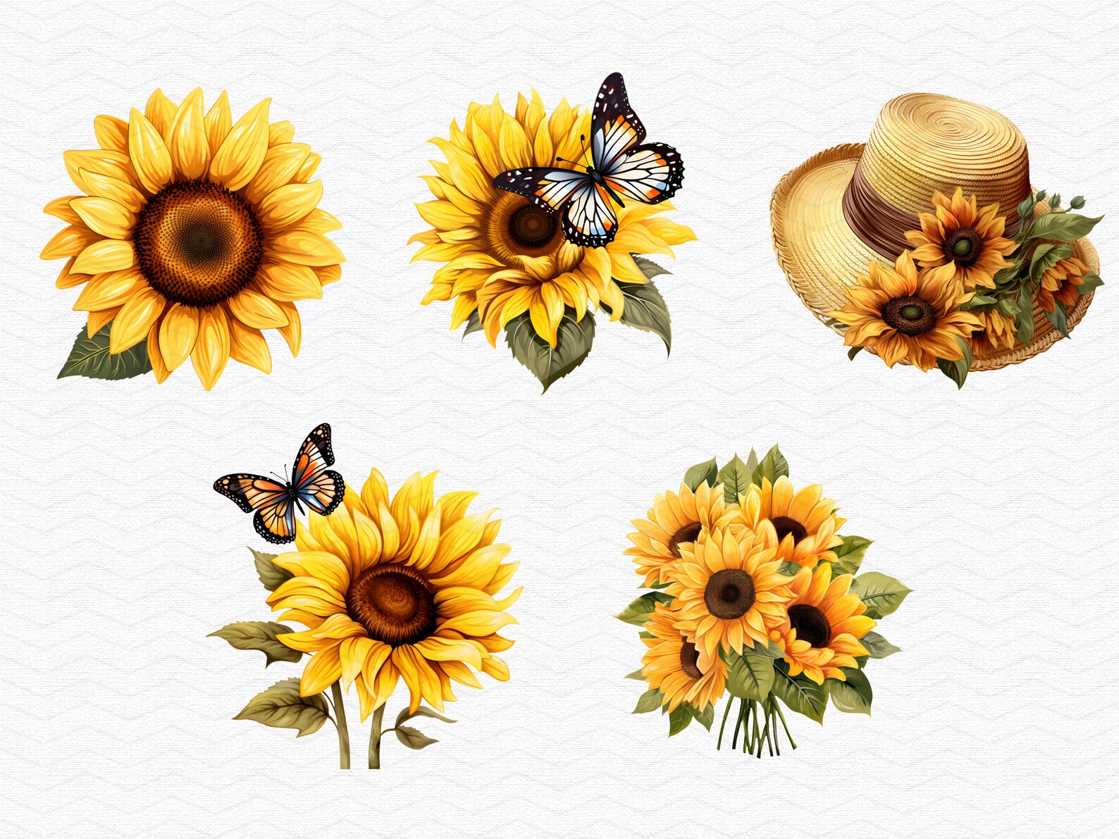 Cheerful Sunflower Watercolor Clipart, PNG Bundle: Perfect for ...