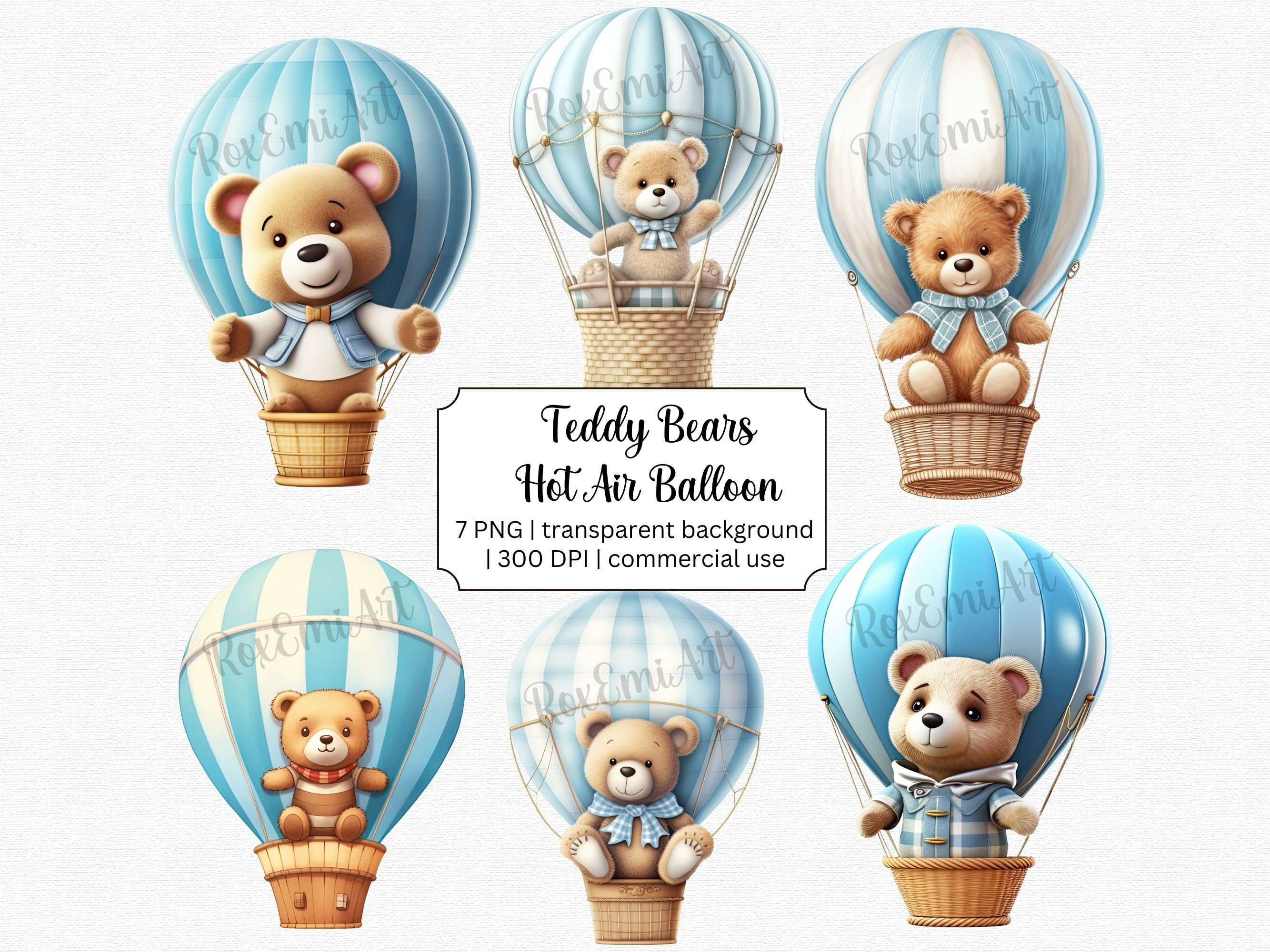 Teddy Bear Clipart | Hot Air Balloon Clipart | Baby Shower | Digital ...