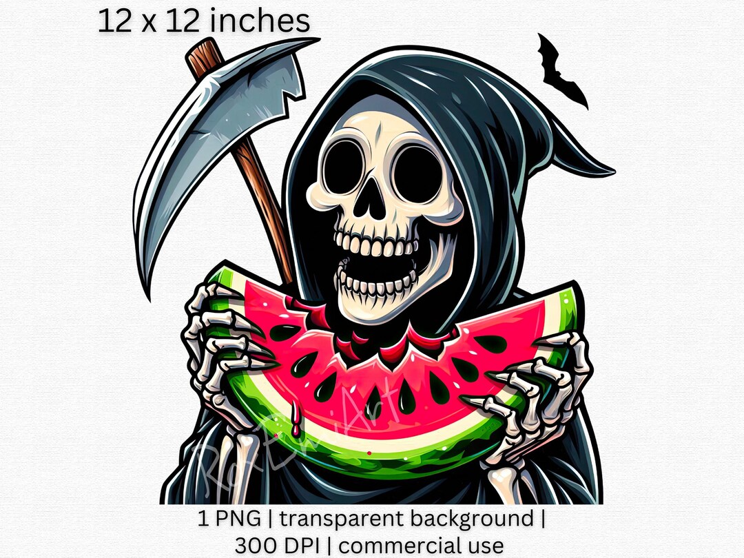 Watermelon Gothic Skeleton Clipart, Spooky Summer Halloween Clipart ...