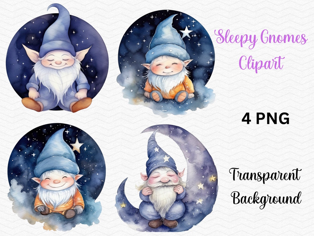 Watercolor Sleepy Gnome Clipart | Good Night Sleep Tight Clipart | PNG ...