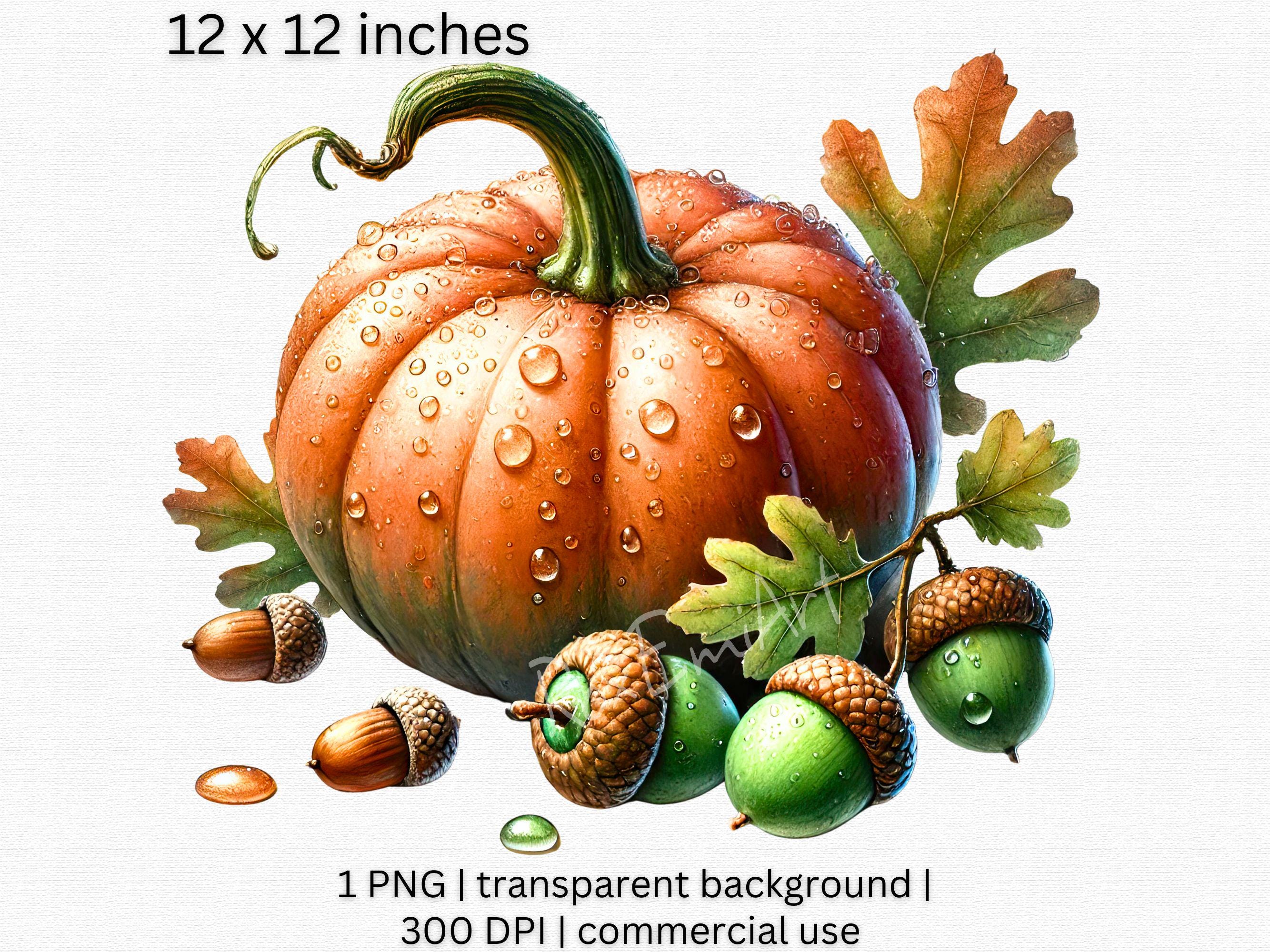 Watercolor Pumpkin With Acorns Clipart, Cozy Autumn Clipart, Seasonal ...