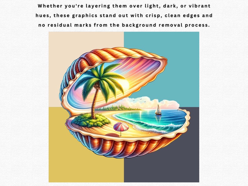 Tropical Beach Scene Inside a Seashell Clipart, Beach Lovers Gift ...