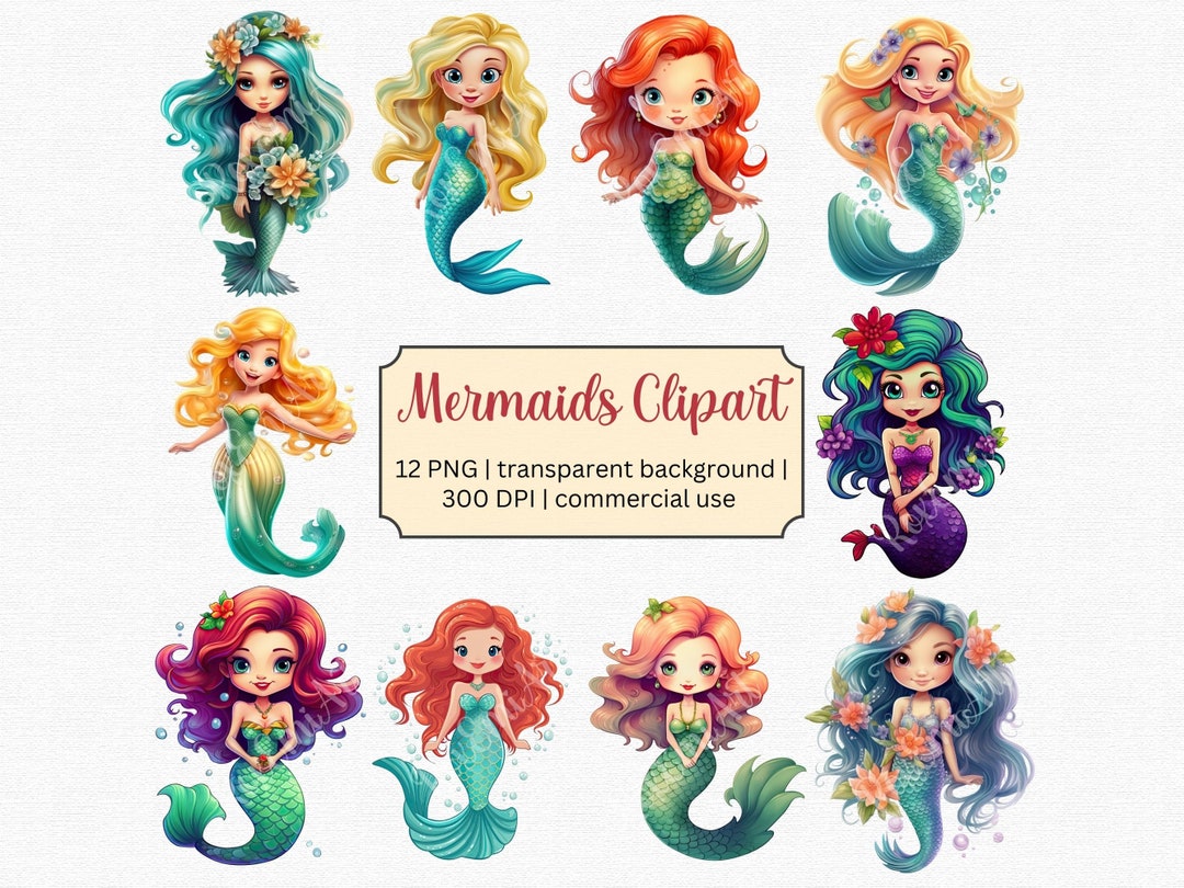 Mermaid Clipart Bundle - Dive Into Fantasy: Whimsical Watercolor PNG ...