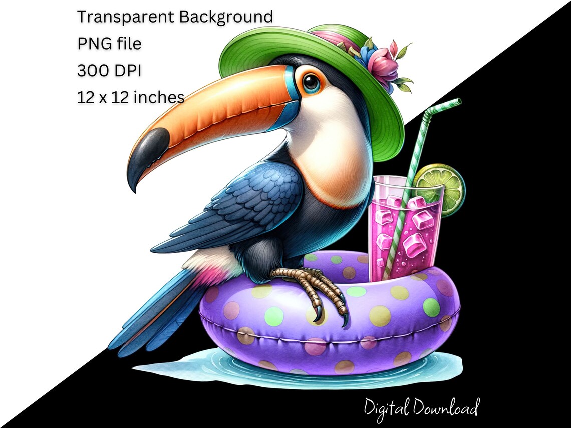 Summer Toucan PNG Clipart - Watercolor Tropical Bird for Pool Party ...