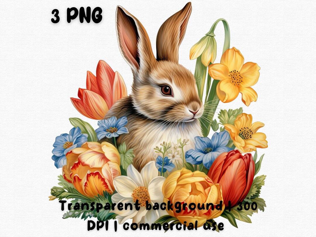 Spring Tulips and Bunny Clipart Bundle - Vibrant Floral Rabbit Pngs ...