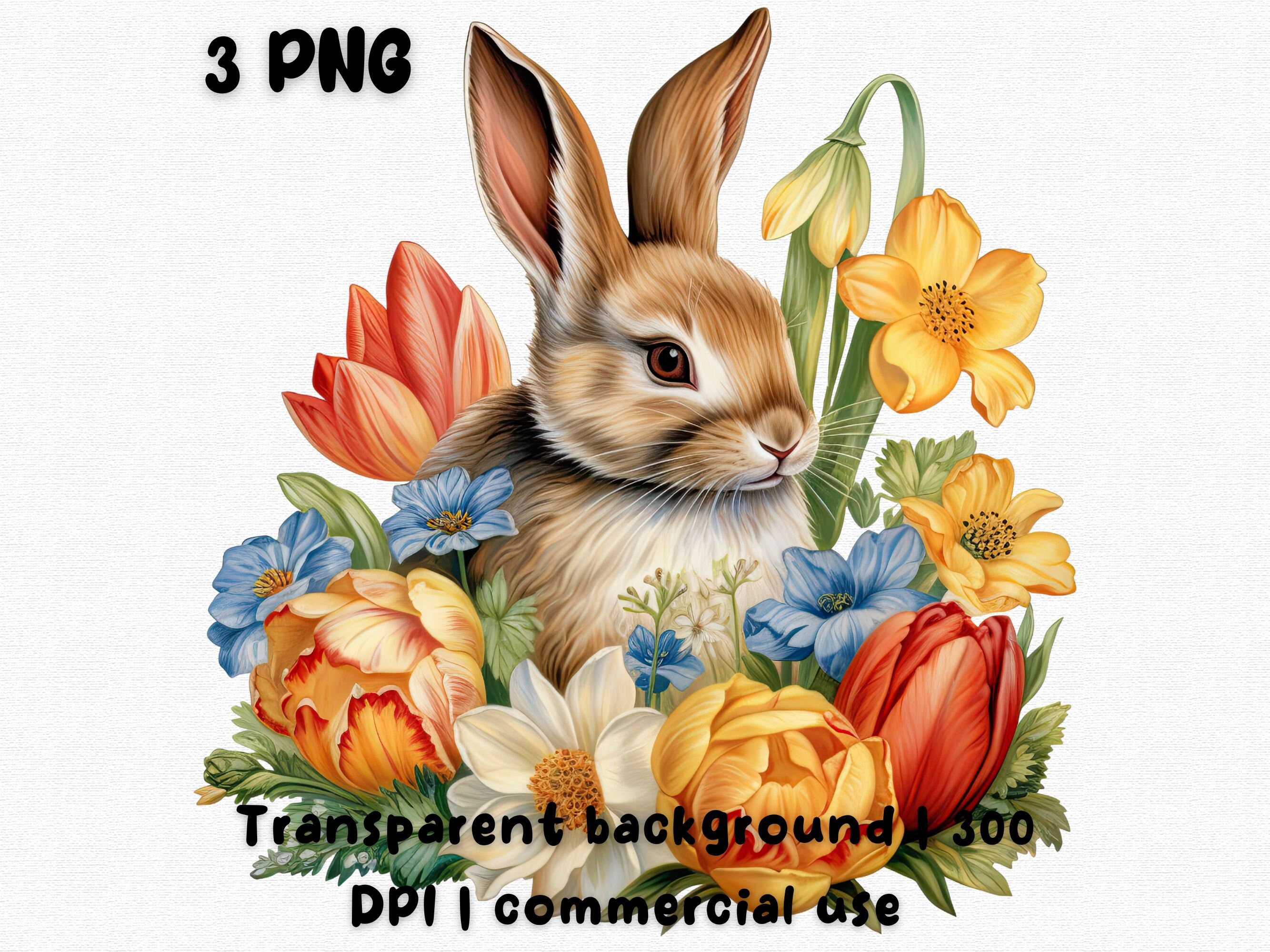 Spring Tulips and Bunny Clipart Bundle Vibrant Floral Rabbit Pngs ...