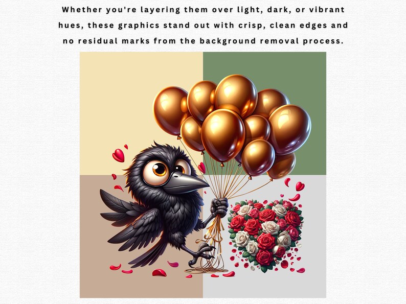 Enchanted Crow With Gilded Balloons - Heart Roses Digital Clipart for ...