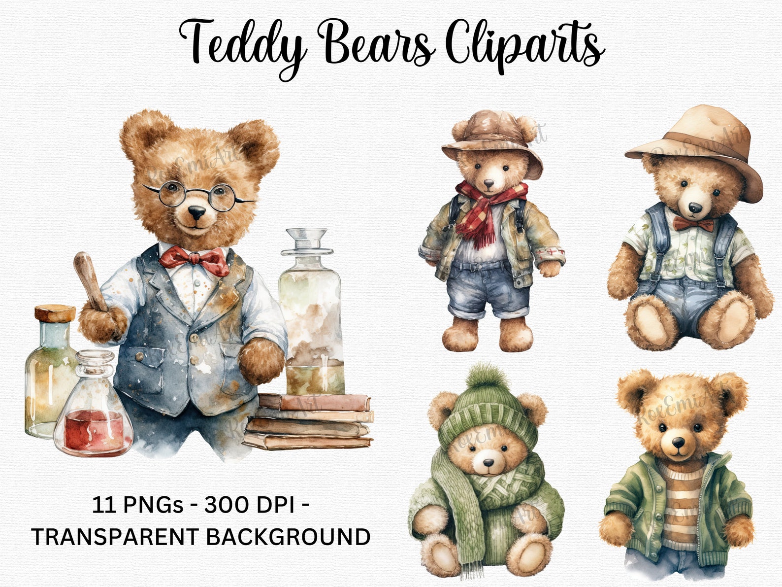Watercolor Teddy Bear Clipart Nursery Clipart Costume Design Digital ...