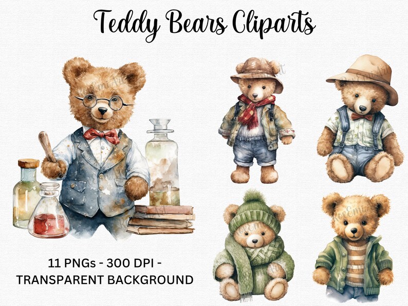 Watercolor Teddy Bear Clipart | Nursery Clipart | Costume Design ...